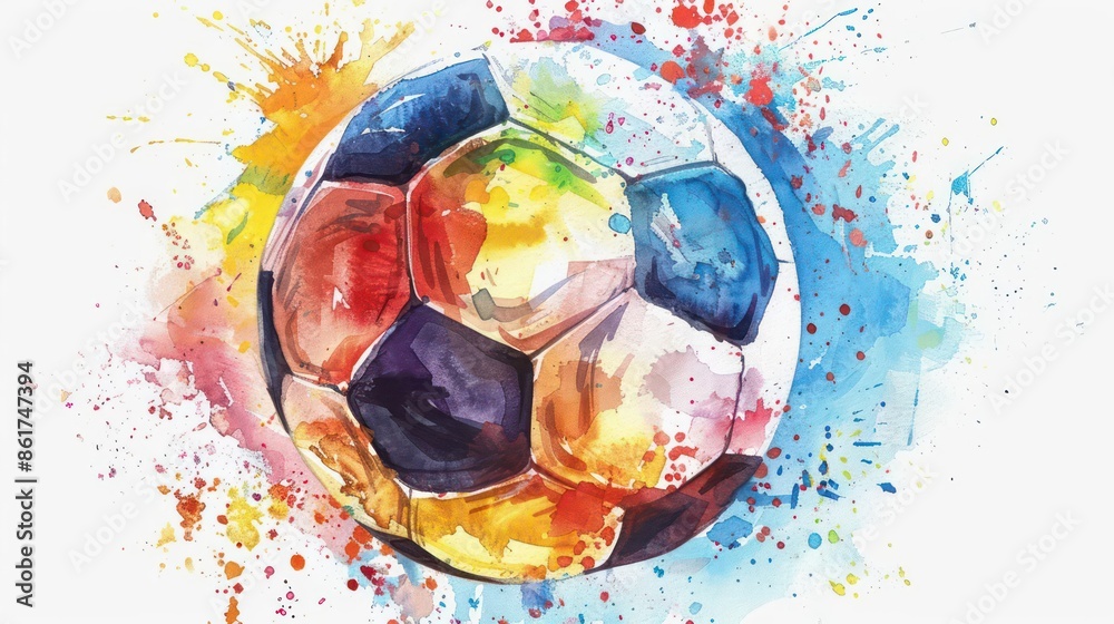 Watercolor clipart of a soccer ball on a white background with vibrant ...