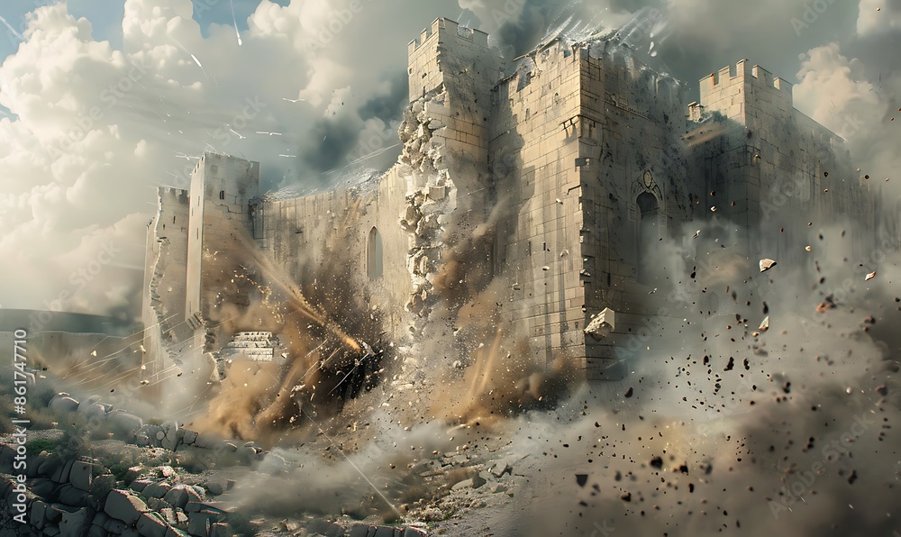 A detailed digital illustration showing Jericho's medieval castle walls ...