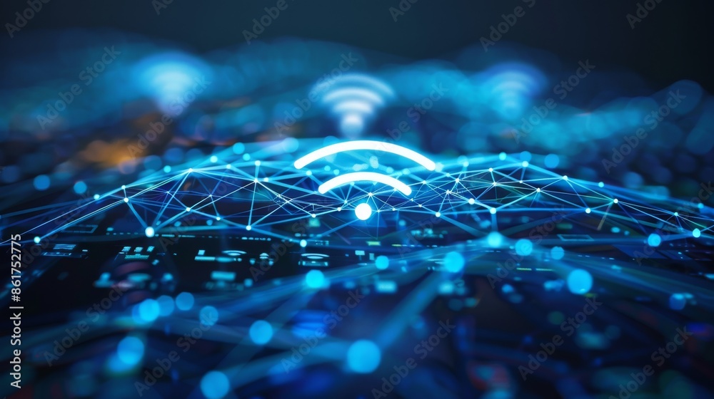 Visual representation of WiFi connectivity, featuring network nodes and ...