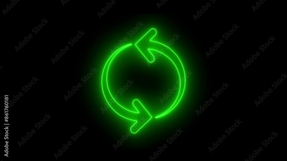 Neon glowing green color update restore circle arrow icon on black ...