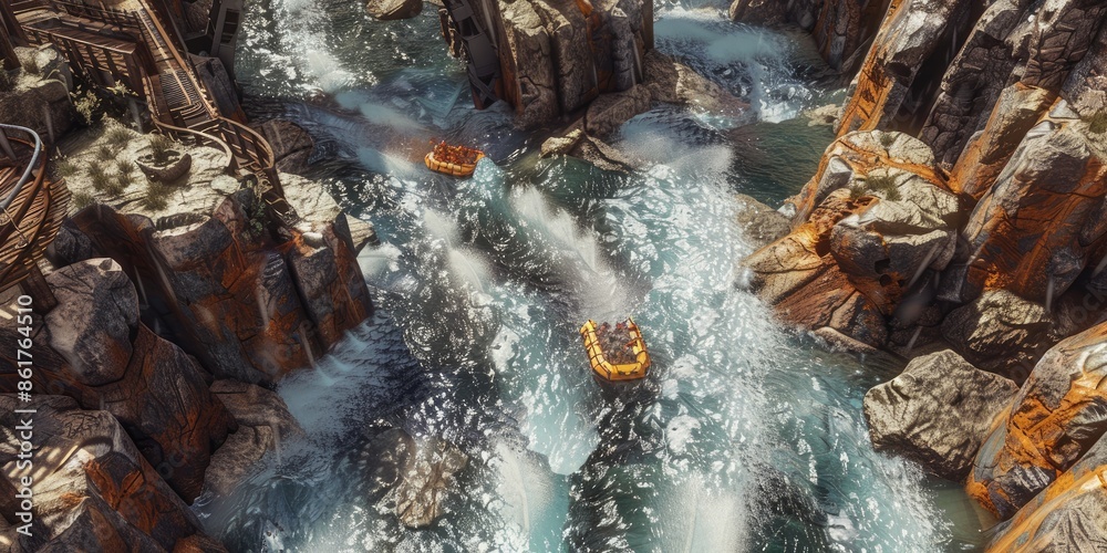 an aerial perspective of an adventure rapids ride, highlighting the ...
