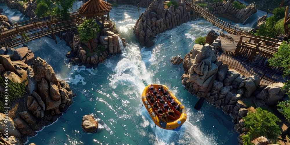 an aerial perspective of an adventure rapids ride, highlighting the ...