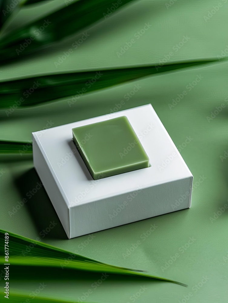 mockup of Dodol Pandan Text in a white box packaging pandan leave on ...