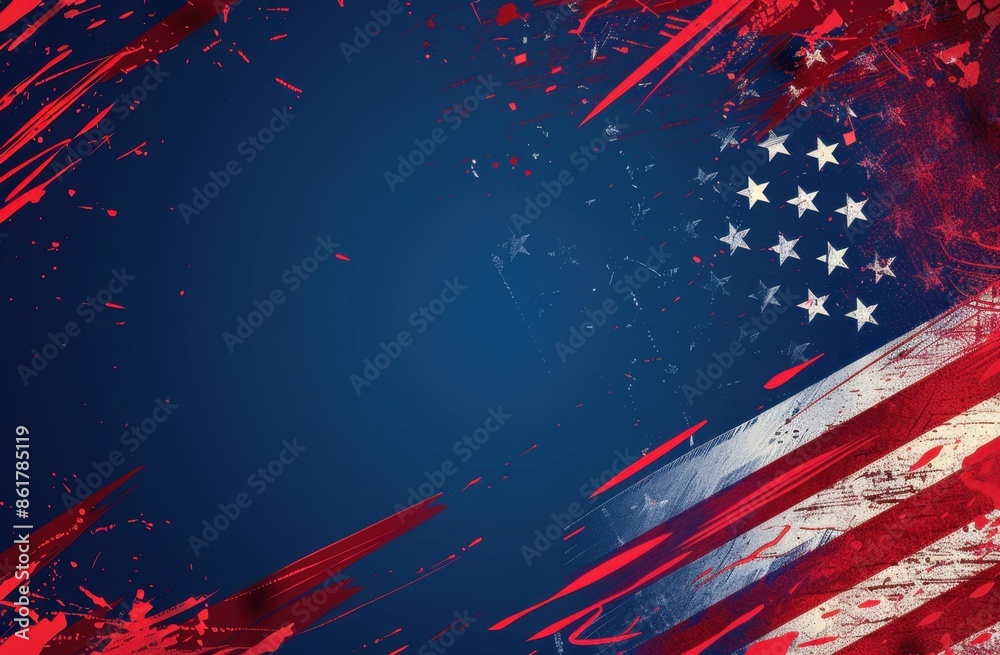 Blue and red background with stars, red banner USA flag design for ...