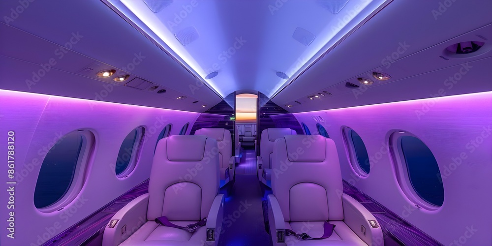 Sunset ambiance in a luxurious private jet suite with elegant decor ...