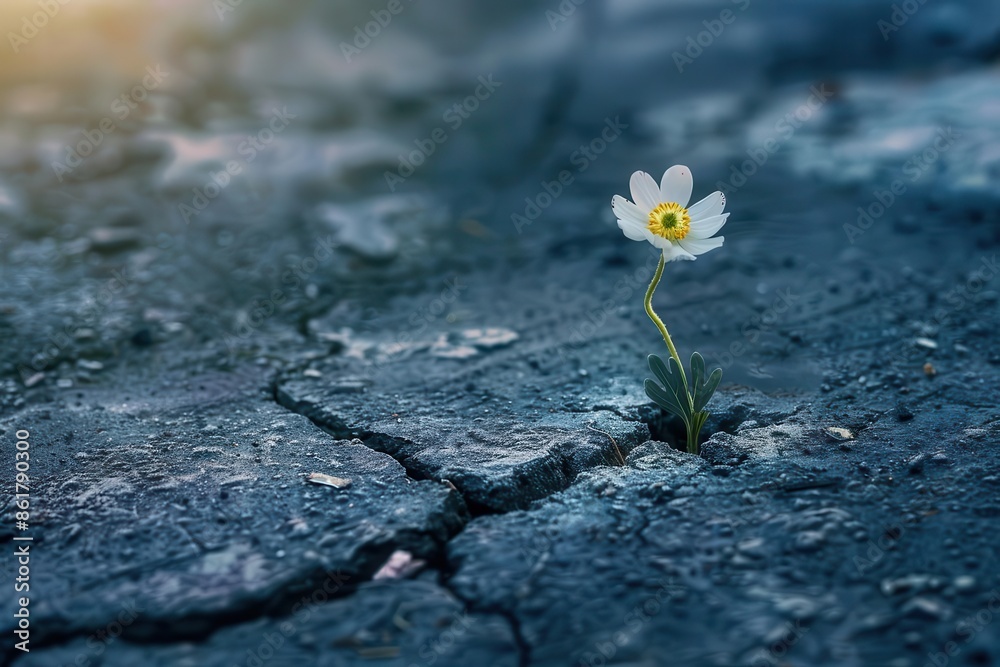 resilient nature delicate flower emerging from a crack in urban ...