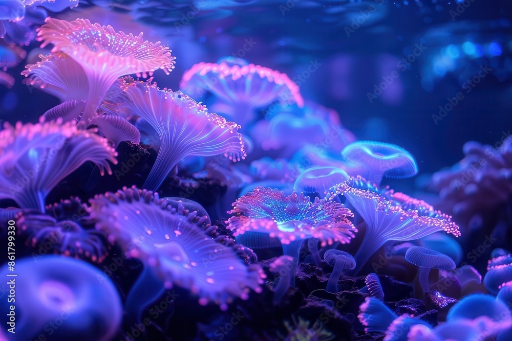 surreal underwater fantasy bioluminescent coral reef with exotic sea ...