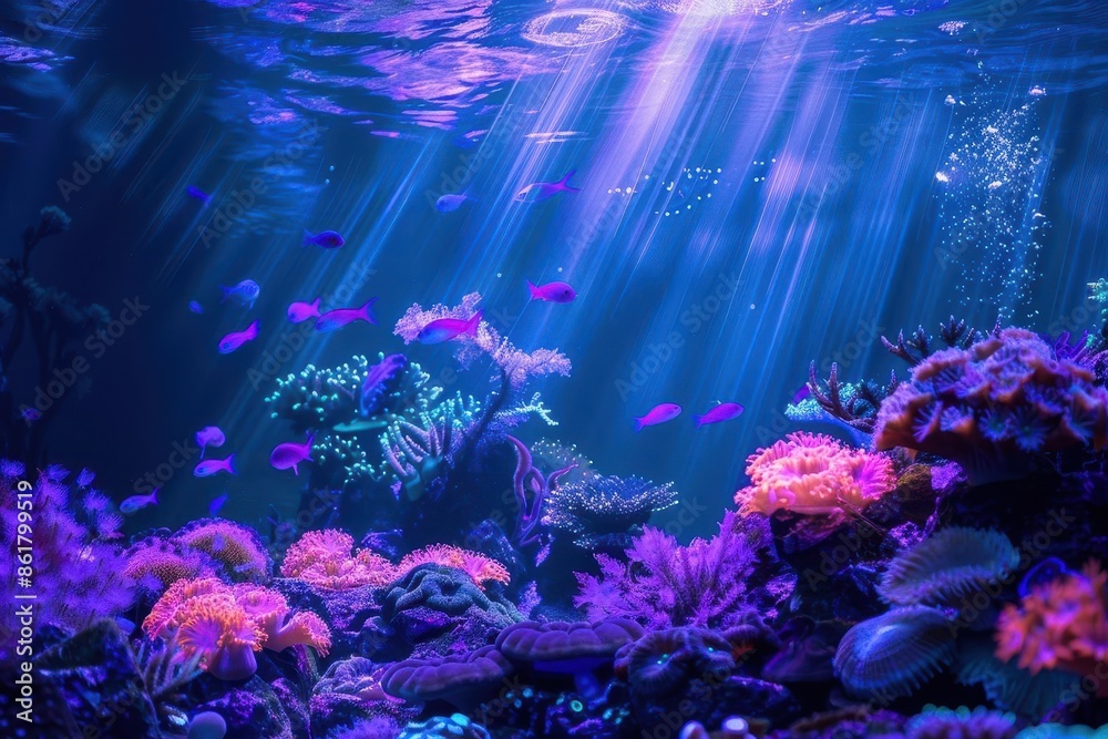 surreal underwater fantasy bioluminescent coral reef with exotic sea ...