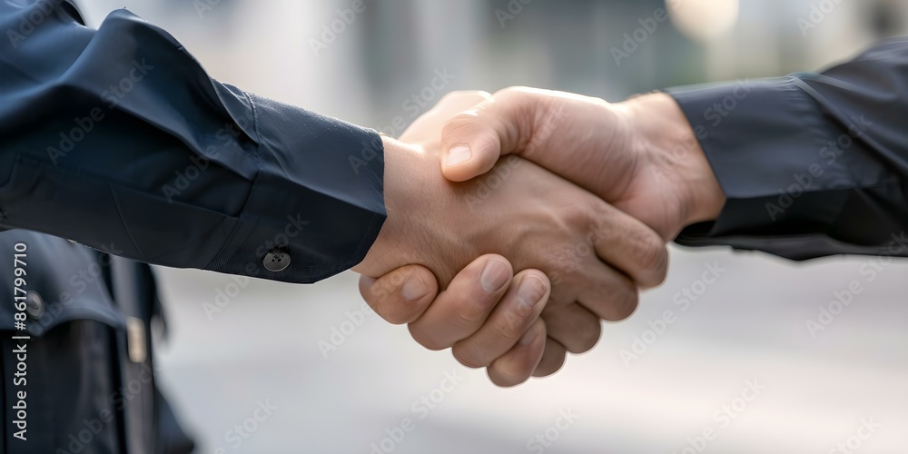Police officers exchanging a safetyfirst handshake. Concept Law ...