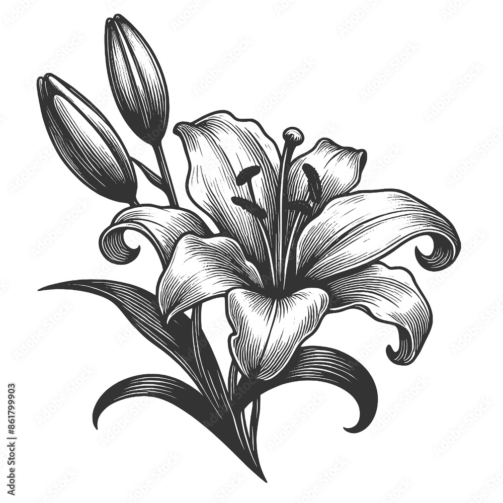 blooming lily flower detailed petals and stamen, evoking sense of ...