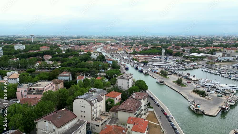 ITALY, 24 June 2024: aerial and panoramic view in 4k of Cesenatico with ...