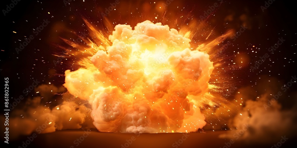 Fiery shockwave from explosive blast against isolated realistic ...
