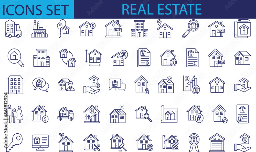 Rental Estate Line Editable Icons set. Vector illustration in modern ...