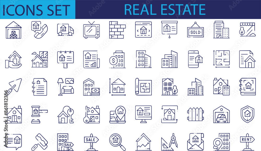 Rental Estate Line Editable Icons set. Vector illustration in modern ...
