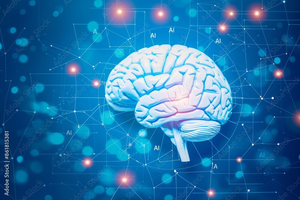 AI brain model surrounded by digital connections representing neural ...
