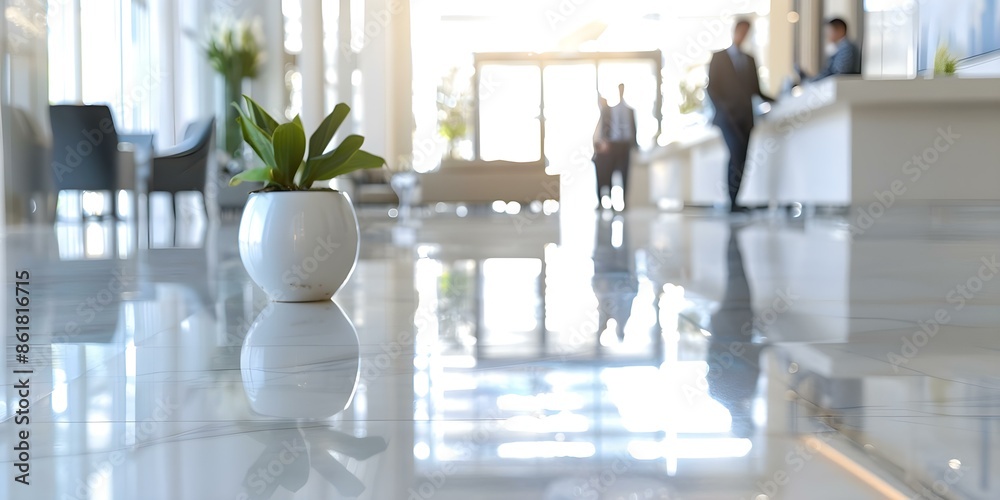Hotel lobby with checkin desks concierge services seating and arriving ...