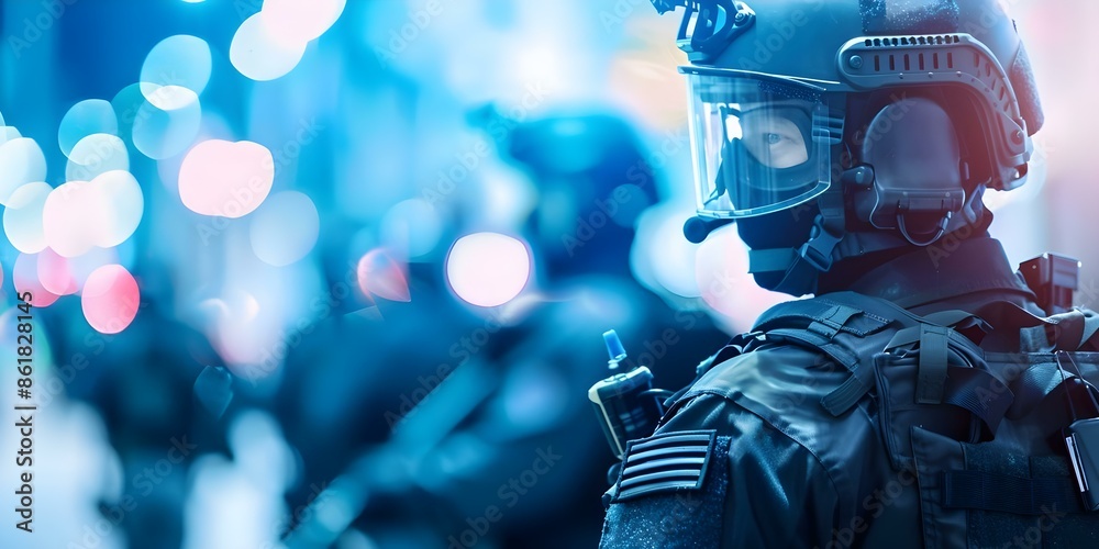 Law Enforcement Scene Police Officers in Tactical Gear with Blurred ...