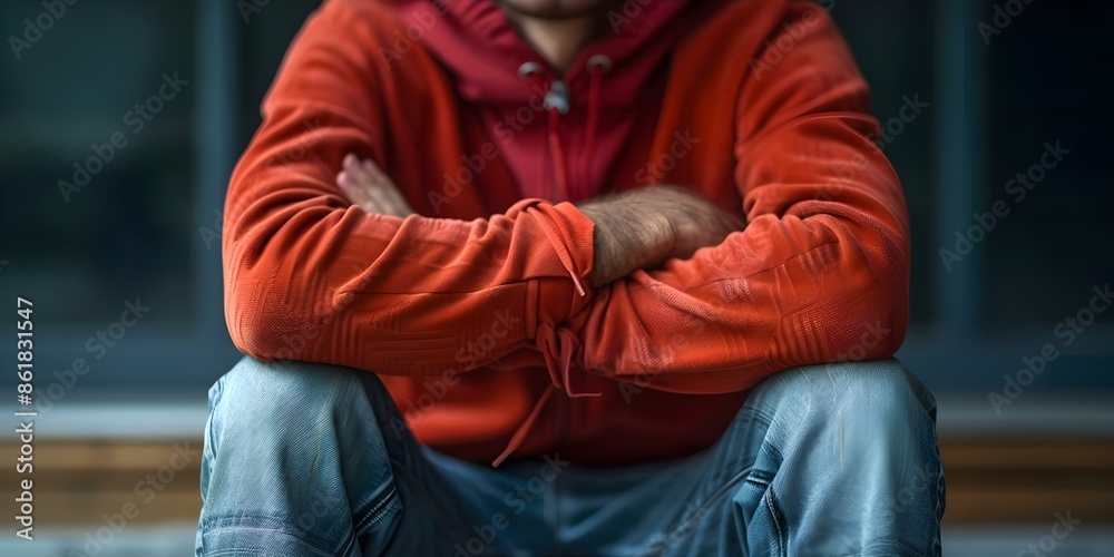 Person sitting with crossed legs and arms showing guarded emotions ...