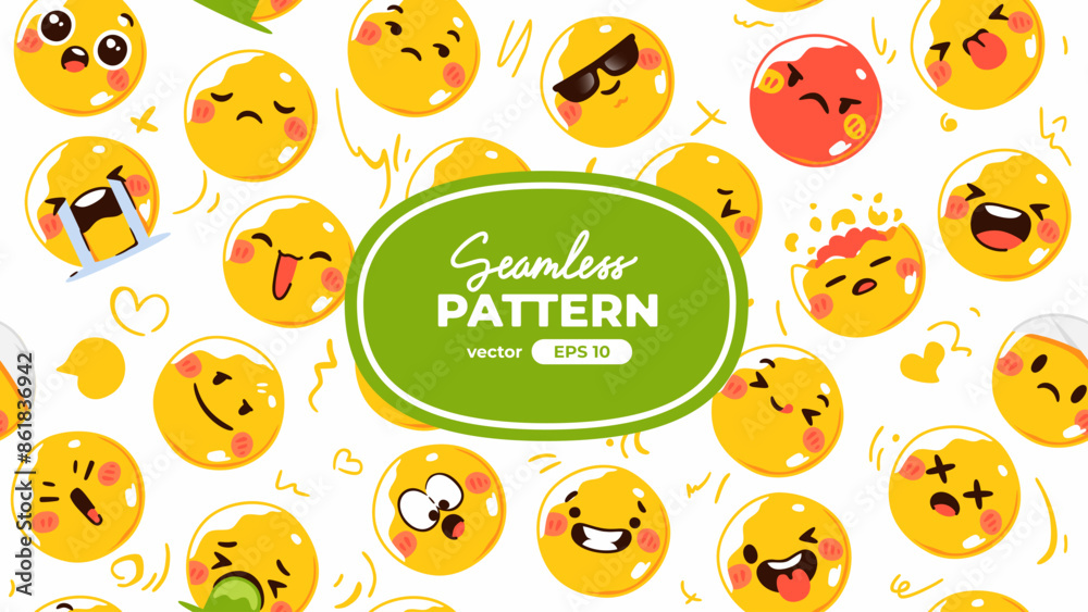 Seamless pattern with yellow emoticons. Emoji set. Vector illustration ...