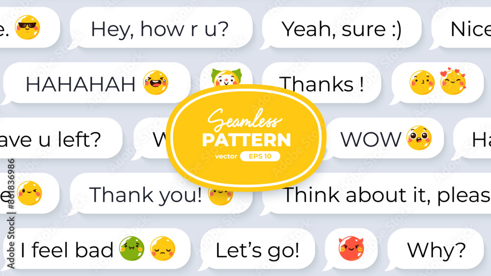 Seamless pattern with yellow emoticons. Emoji set. Vector illustration ...