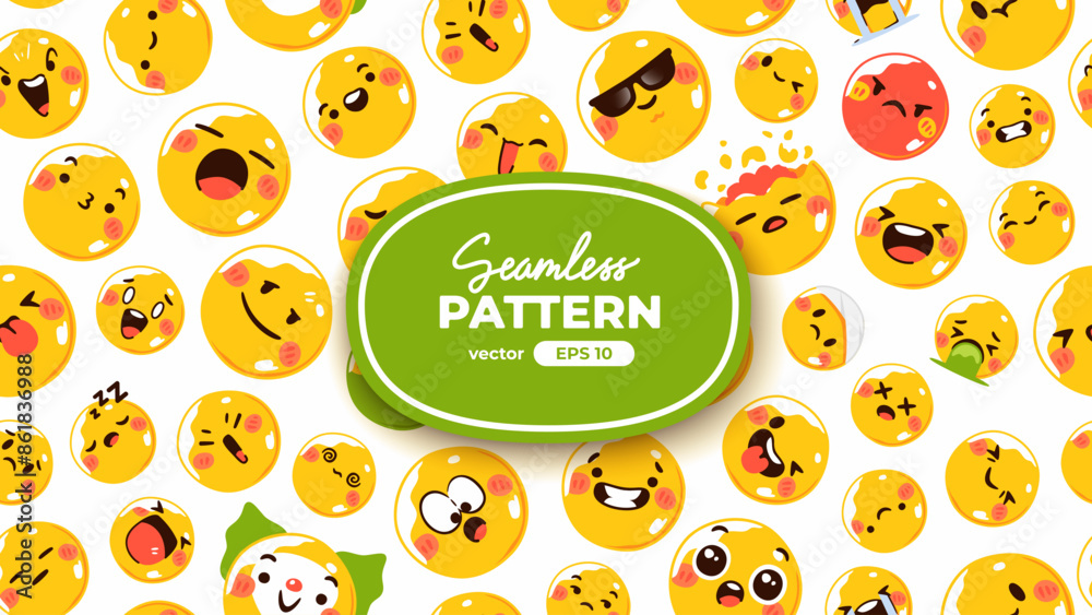 Seamless pattern with yellow emoticons. Emoji set. Vector illustration ...