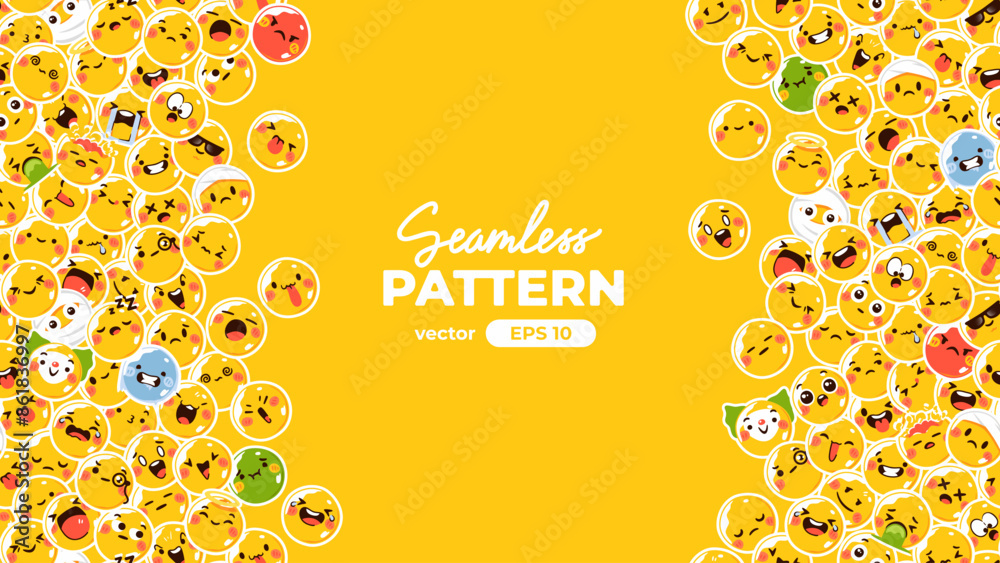 Seamless pattern with yellow emoticons. Emoji set. Vector illustration ...