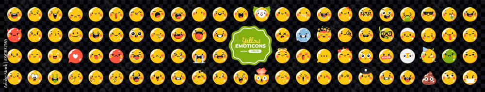 Yellow emoticons set. Emoji set. Vector illustration eps10. Funny faces ...