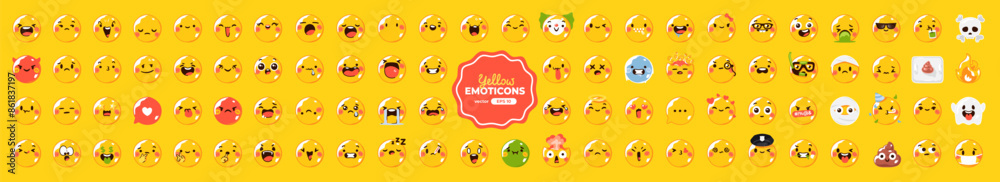 Yellow emoticons set. Emoji set. Vector illustration eps10. Funny faces ...