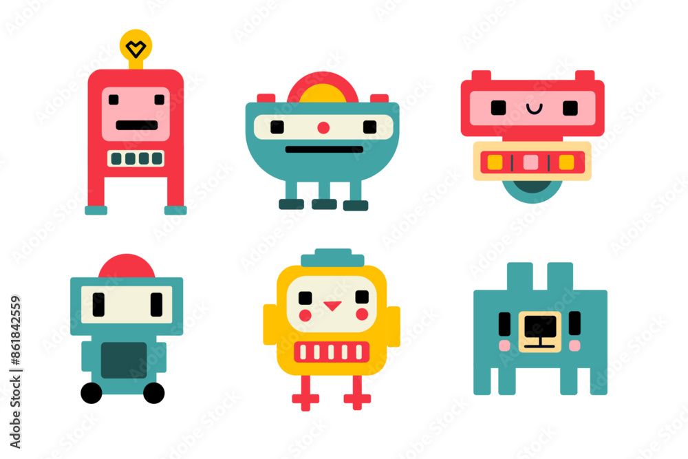 Cute Robots Collection. Children’s robots illustration. Set of bots ...
