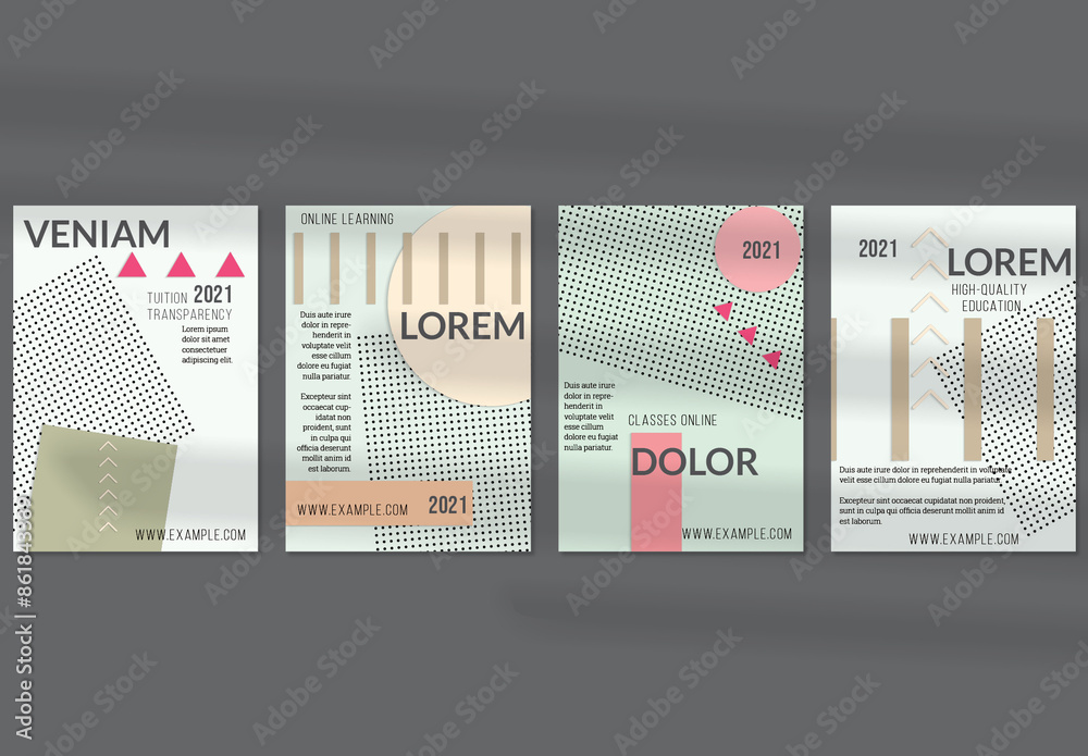 Flyer Layout with Paper Cut Layered Simple Geometric Shapes Stock ...