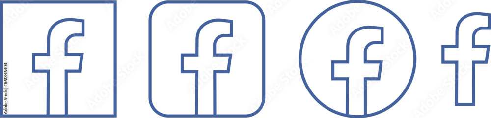 Facebook icon in line set. logo with shadow isolated on a transparent ...