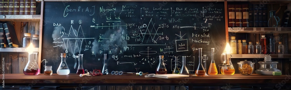 Science blackboard with math. Real physical equations of relativity ...