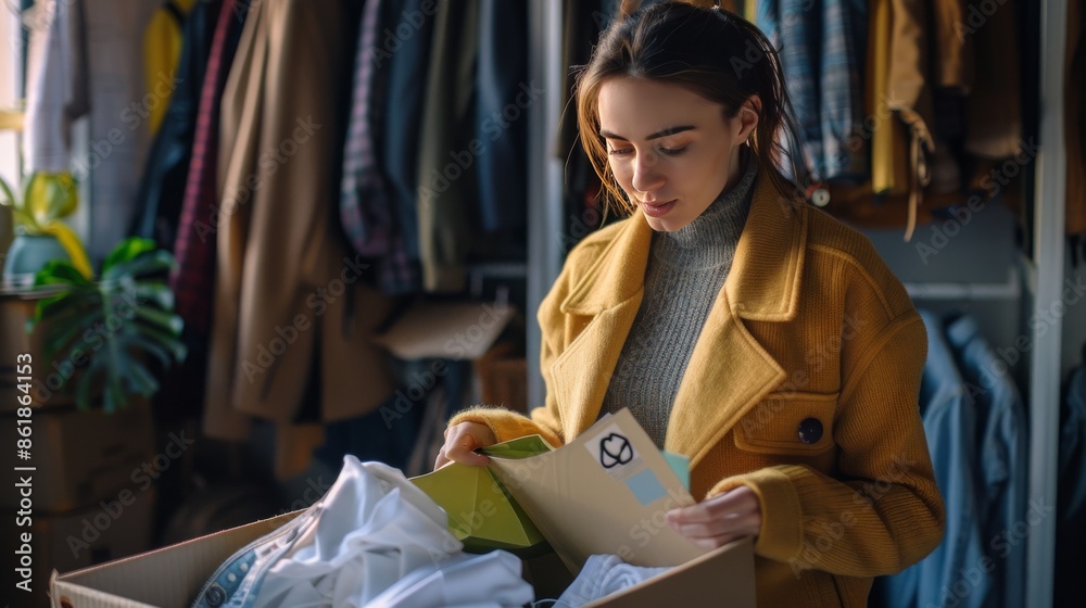 Packing a box with a second-hand wardrobe, recycling and reusing ...