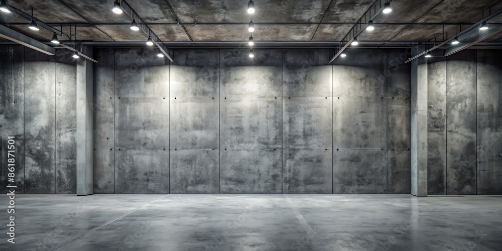 Moody industrial studio room interior featuring dark gray abstract ...