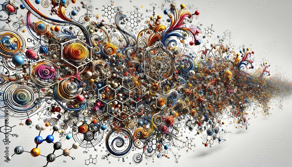 ภาพประกอบสต็อก Intricate chemical formula art depicting various shapes ...