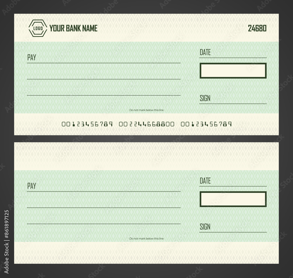 Blank bank check. Checkbook cheque template. Checkbook cheque template ...