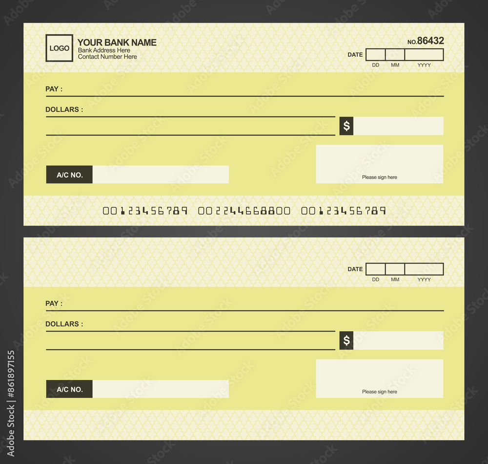 Blank bank check. Checkbook cheque template. Checkbook cheque template ...