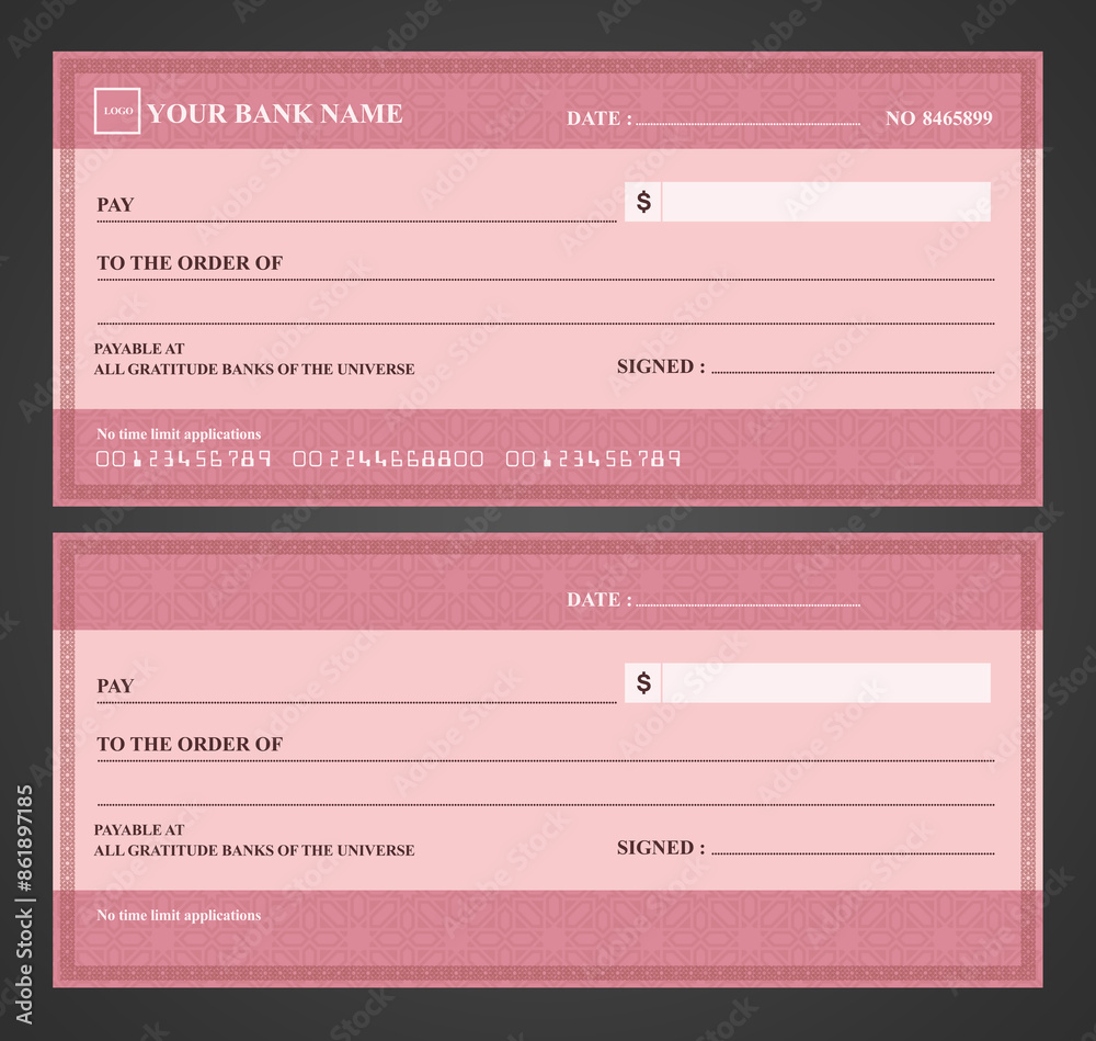 Blank bank check. Checkbook cheque template. Checkbook cheque template ...