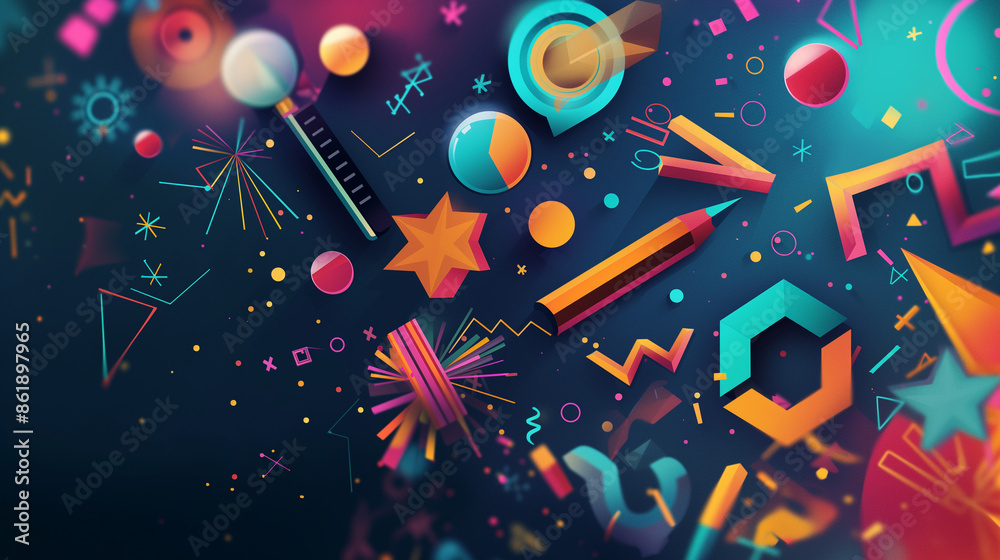 Dynamic back to school background with a burst of colorful geometric ...