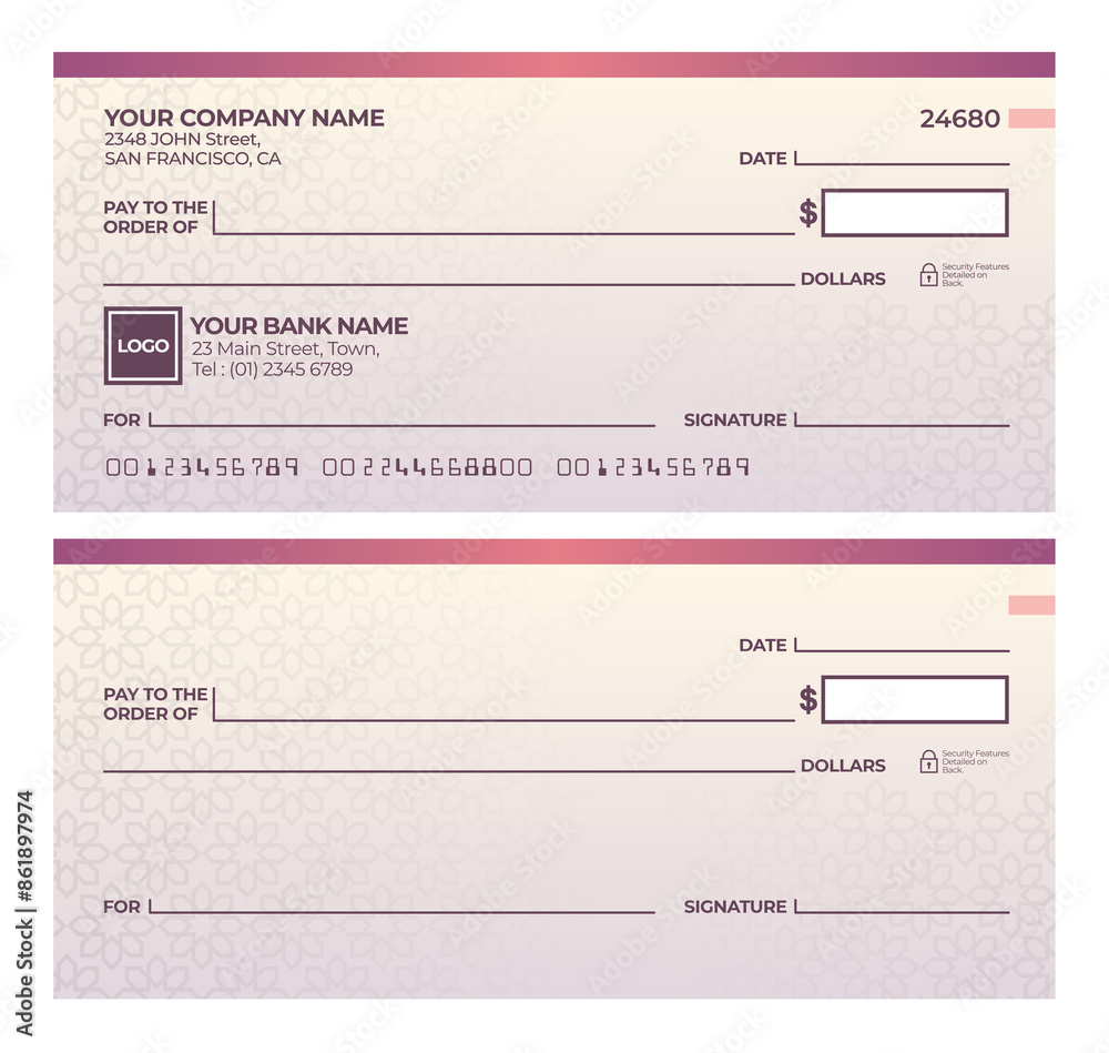 Blank bank check. Checkbook cheque template. Checkbook cheque template ...