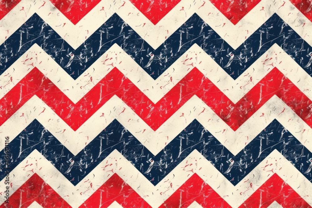 Red, white and blue chevron pattern background with red lines in the ...