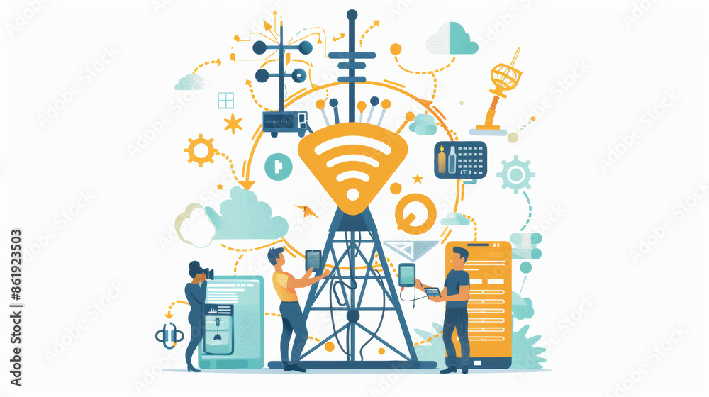 Technicians use a speedy internet tool to check signal strength and ...