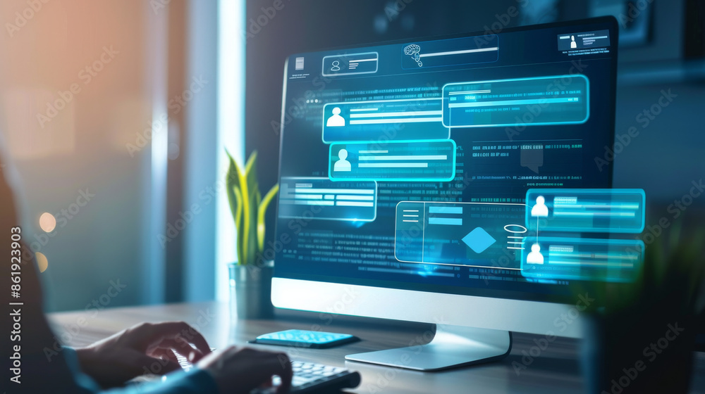 Virtual chat messages displayed on a desktop computer. People ...