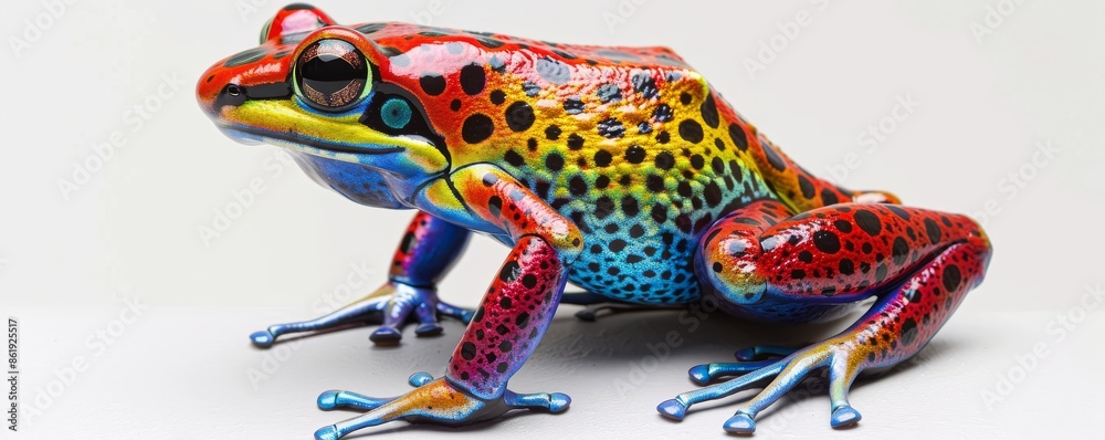 Colorful poison dart frog with vivid patterns on white background ...