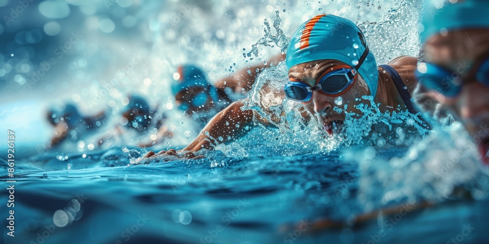 Photography of a dynamic swimming competition, capturing the intensity ...