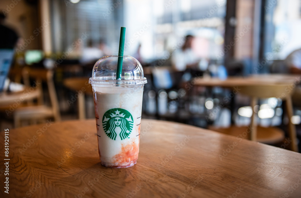 Istanbul, Turkey - June 19, 2024: Starbucks Strawberry Frappuccino on ...