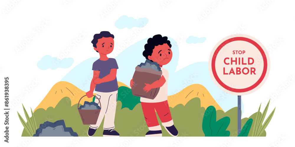 Child labor. Stop children work exploitation, laboral problems world ...