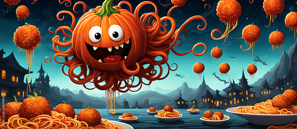 Spaghetti monster pasta flying halloween funny food pastafarian sauce ...