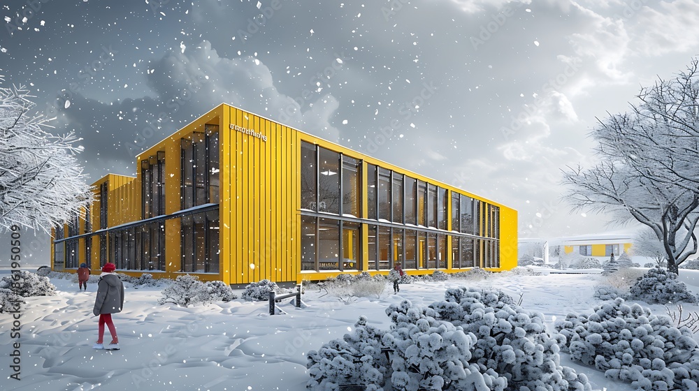 detailed architectural visualization of a modern school building with ...