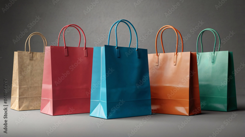 Collection of shopping bags mockup, various sizes and colors, set ...